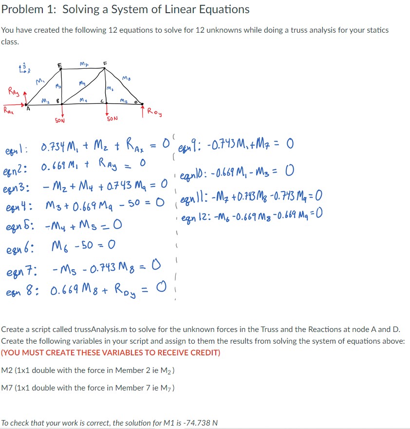 Solved Problem 1: Solving a System of Linear Equations You | Chegg.com