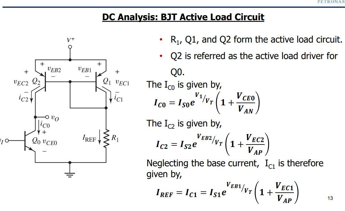 Dc Analysis Bjt Active Load Circuit R1 Q1 And Q2