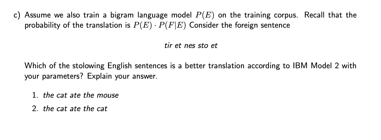 Consider the following parallel training corpus. | Chegg.com