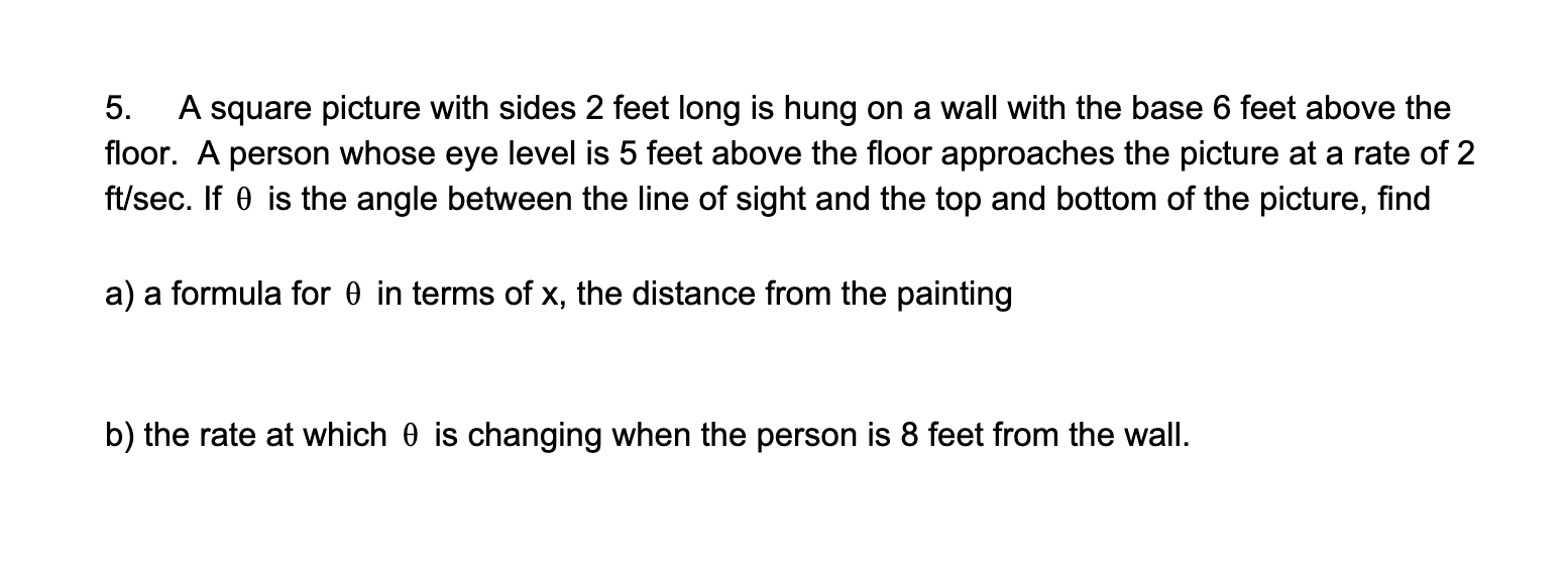 Solved A square picture with sides 2 ﻿feet long is hung on a | Chegg.com