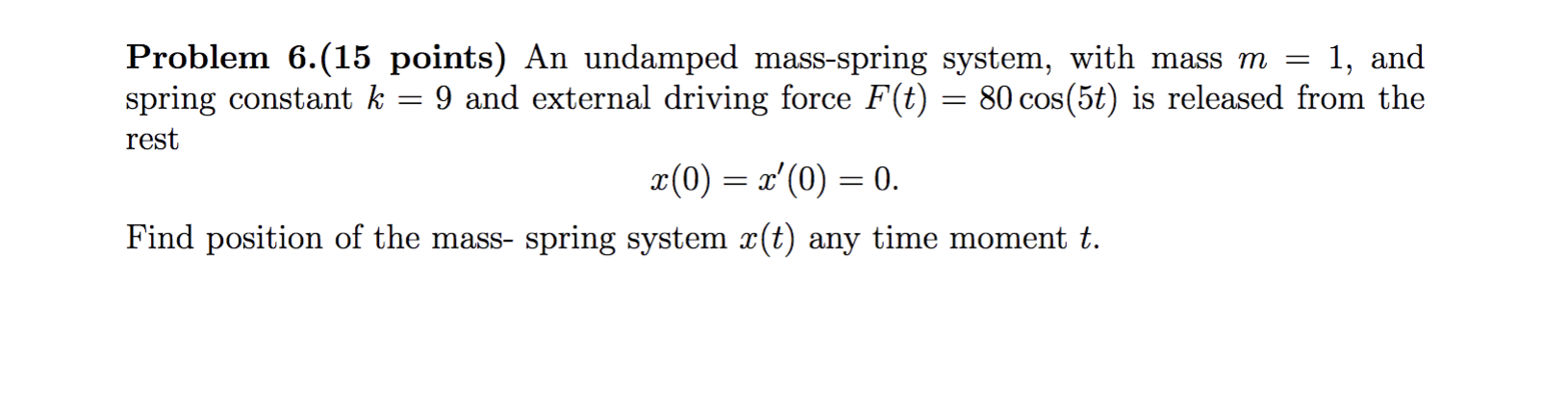 Solved Problem 6.(15 points) An undamped mass-spring system, | Chegg.com