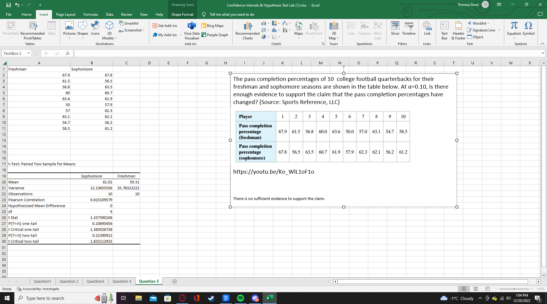 Solved The pass completion percentages of 10 college | Chegg.com