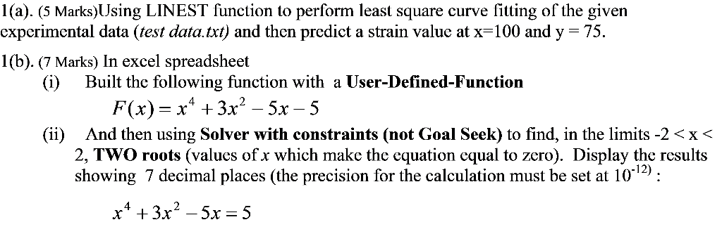 Solved 1a 5 Marksusing Linest Function To Perform Least 7658