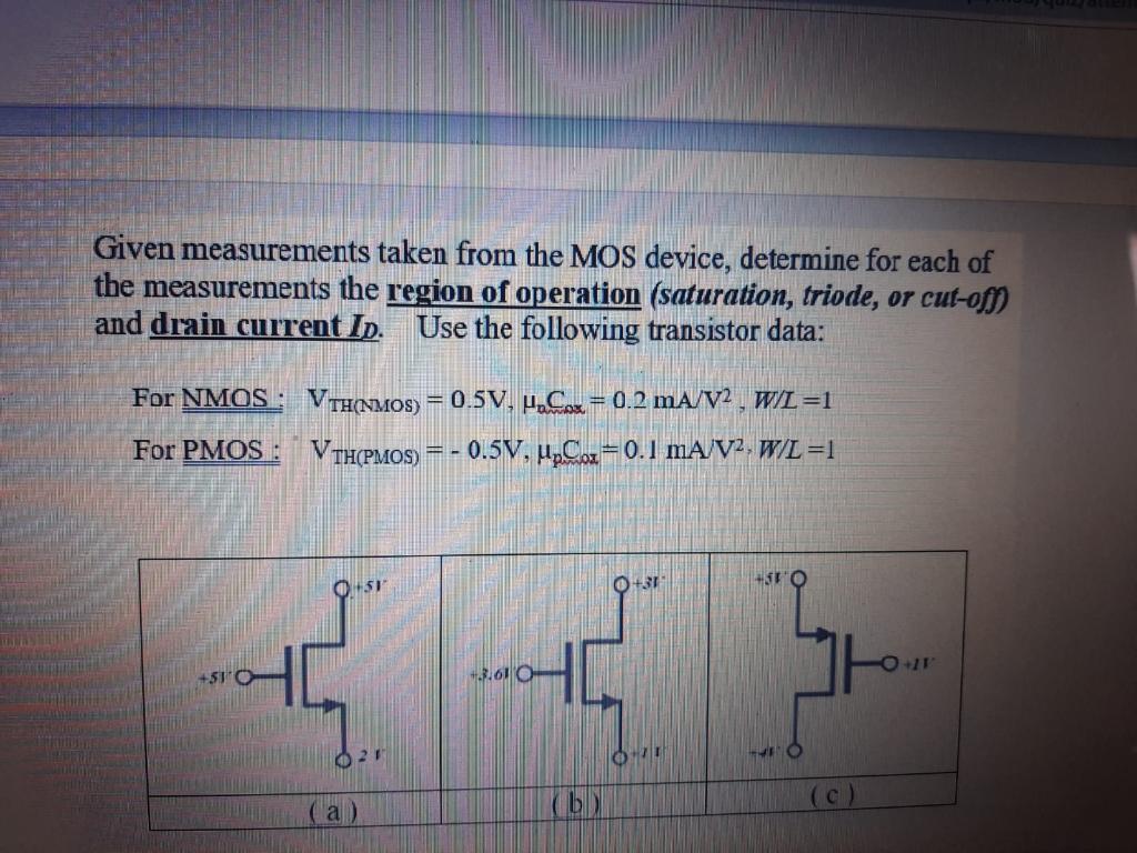 Solved Given measurements taken from the MOS device, | Chegg.com