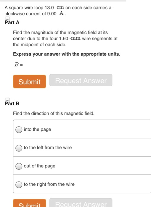 Solved A square wire loop 13.0 cm on each side carries a | Chegg.com