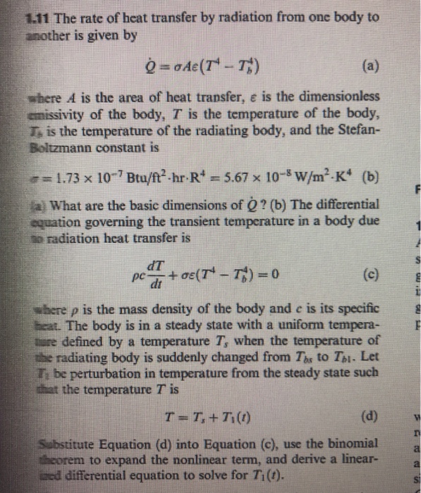 Solved The rate of heat transfer by radiation from one body | Chegg.com