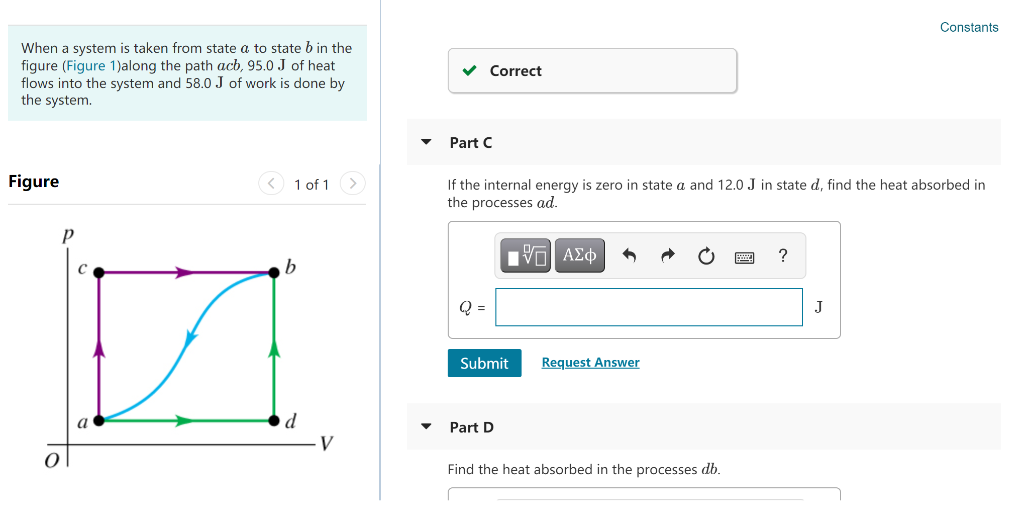 Solved Constants When a system is taken from state a to | Chegg.com