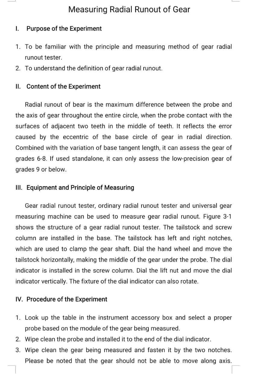 Solved Measuring Radial Runout of Gear I. Purpose of the | Chegg.com