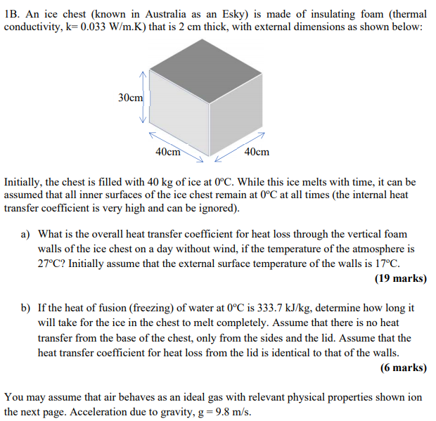 Solved 1B. An ice chest (known in Australia as an Esky) is | Chegg.com