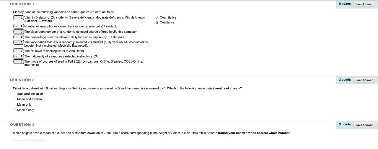 Solved Classify each of the following variables as either; | Chegg.com