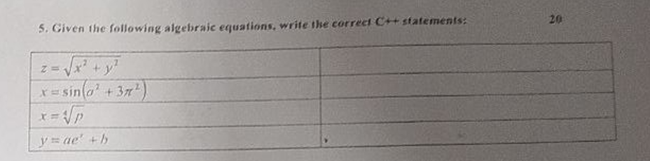 Solved 5. Given the following algebraic equations, write the | Chegg.com