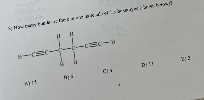 Solved 8) How many bonds are there in one molecule of 1,5 | Chegg.com