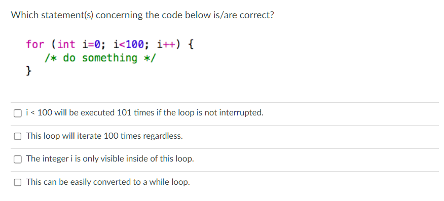 Solved Which statement(s) concerning the code below is/are | Chegg.com