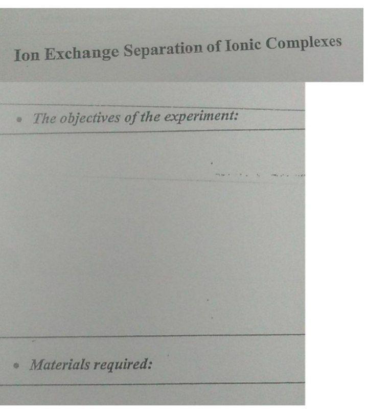 Solved Ion Exchange Separation of Ionic Complexes • The | Chegg.com