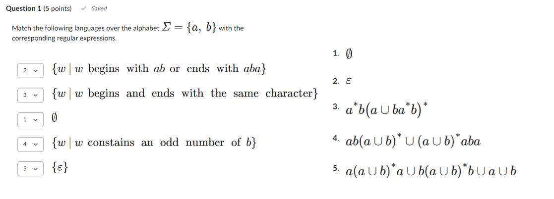 Solved Match the following languages over the alphabet | Chegg.com