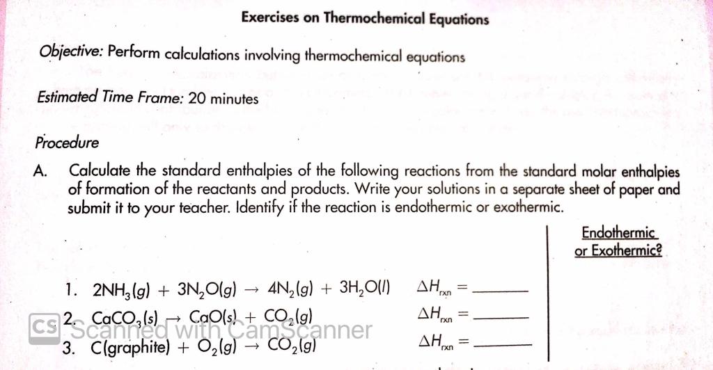 Thermochemistry Equation Sheet