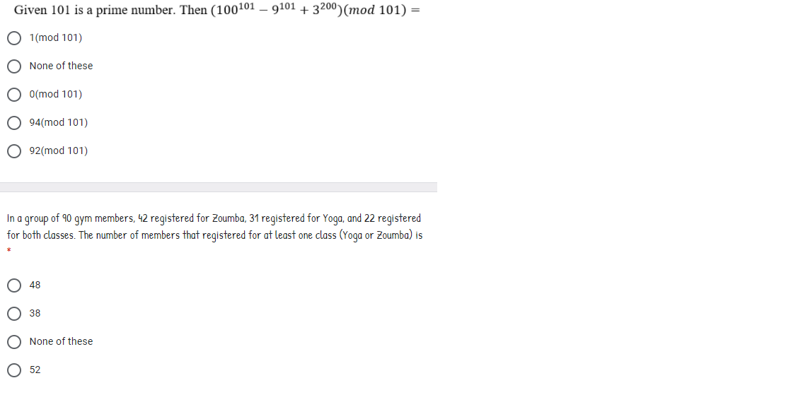 Solved Given 101 is a prime number. Then (100101 9101 + | Chegg.com