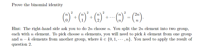 Solved Prove the binomial identity | Chegg.com