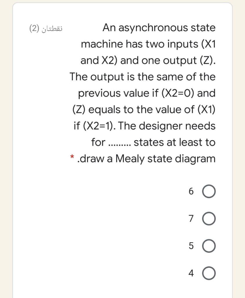 Solved نقطتان (2) An asynchronous state machine has two | Chegg.com