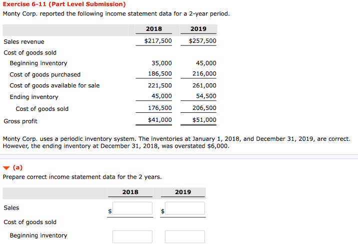 Solved Exercise 6-11 (Part Level Submission) Monty Corp. | Chegg.com