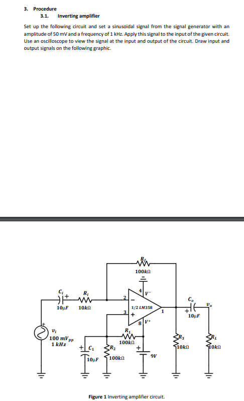 Solved 3. Procedure 3.1. Inverting amplifier Set up the | Chegg.com