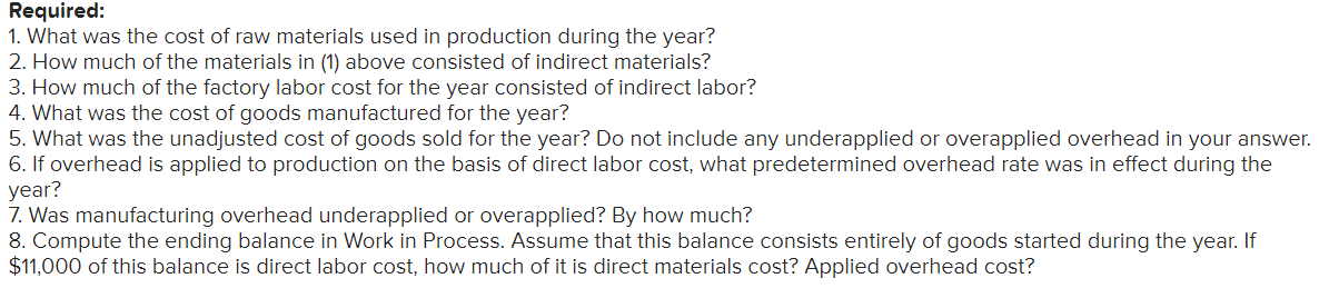 Solved 1. What was the cost of raw materials used in | Chegg.com