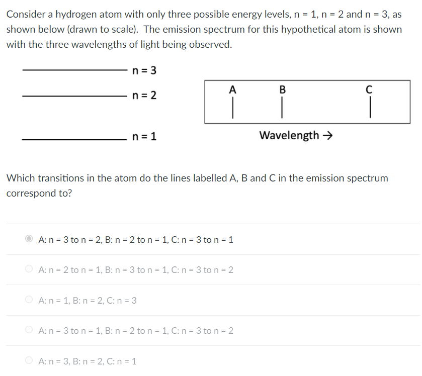 Solved Consider a hydrogen atom with only three possible | Chegg.com