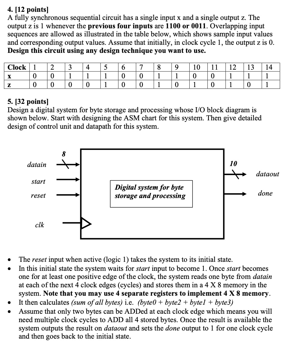Solved 4. [12 points) A fully synchronous sequential circuit | Chegg.com