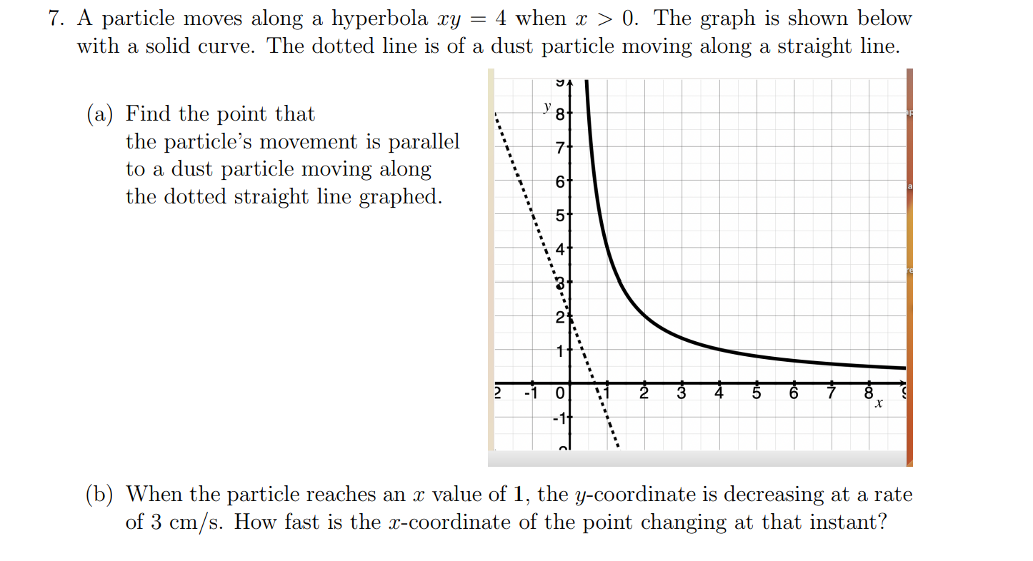 A particle moves along a hyperbola xy=4 ﻿when x>0. | Chegg.com