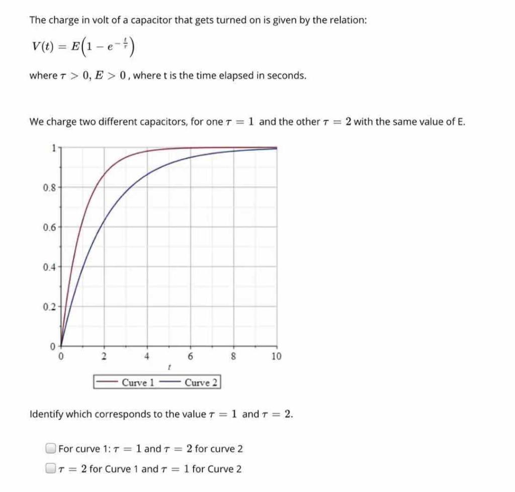 Solved The charge in volt of a capacitor that gets turned on | Chegg.com