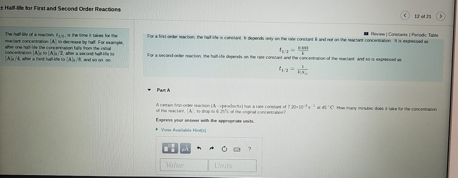 Solved Half-life for First and Second Order Reactions ② 12 | Chegg.com