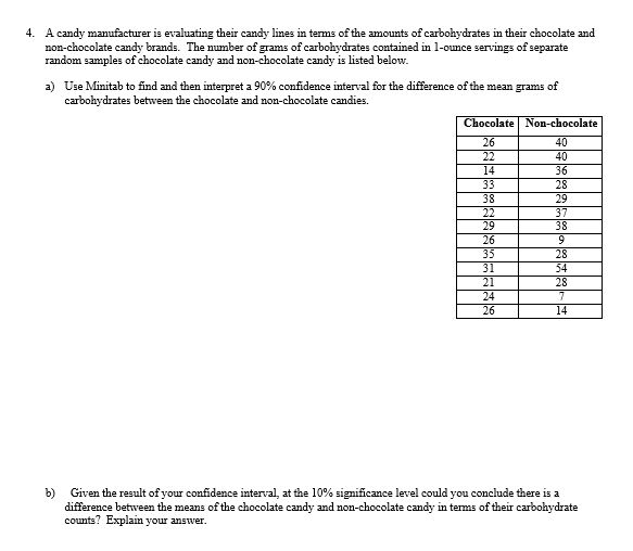 Solved 4. A candy manufacturer is evaluating their candy | Chegg.com