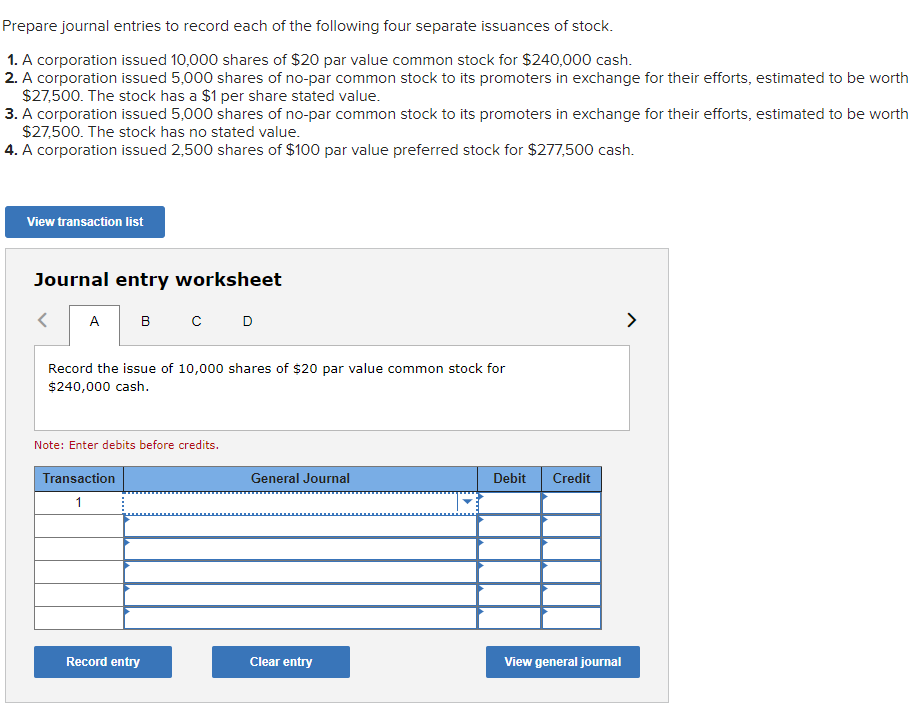 Solved Prepare journal entries to record each of the | Chegg.com