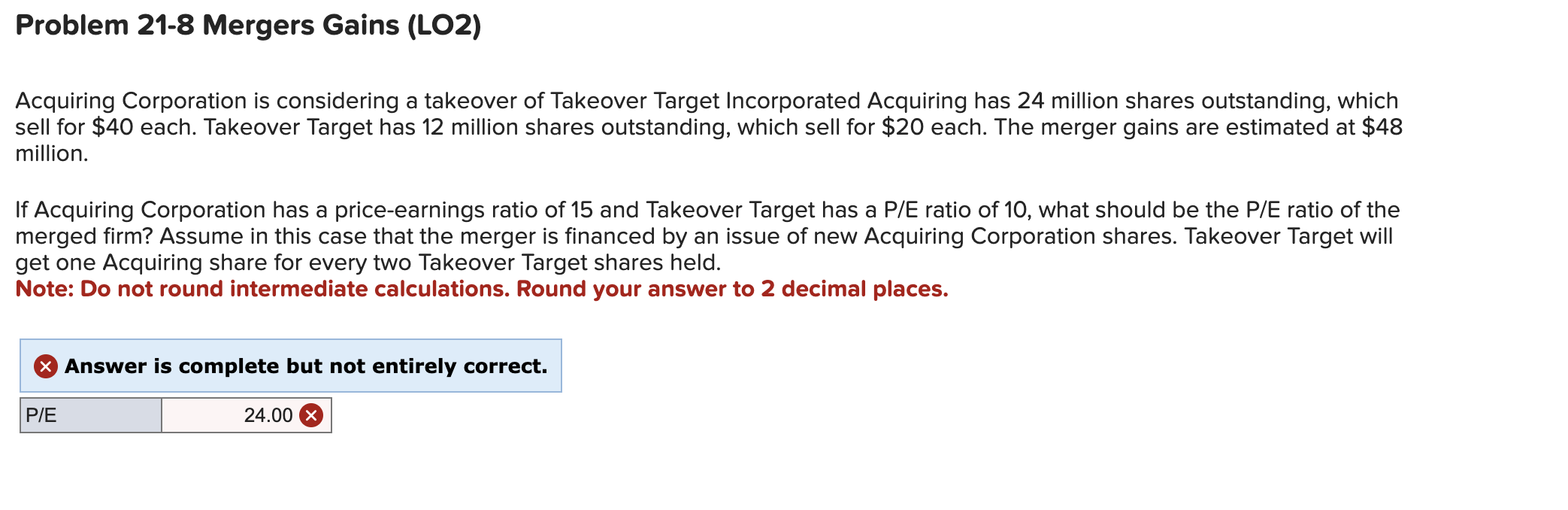 Solved Problem 21-8 ﻿Mergers Gains (LO2)Acquiring | Chegg.com