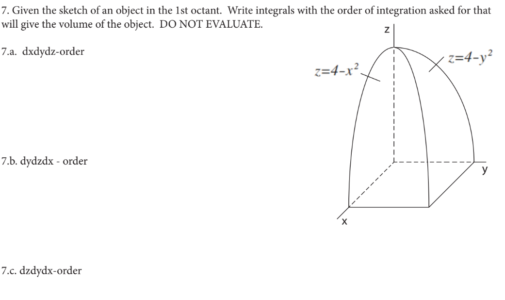 Solved 7. Given the sketch of an object in the 1st octant. | Chegg.com