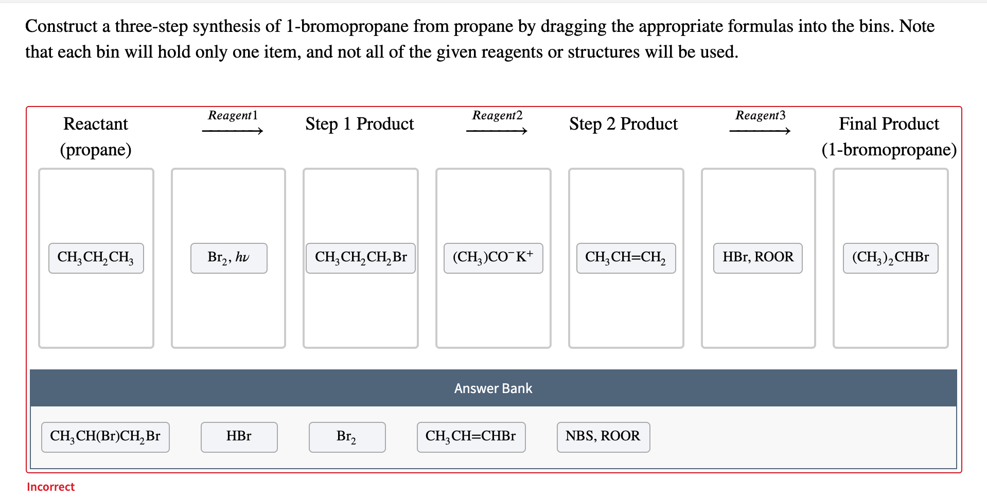 Solved Construct a three-step synthesis of 1-bromopropane | Chegg.com