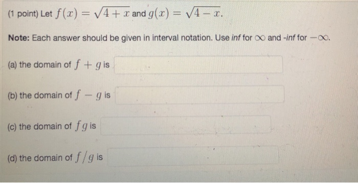 Solved (1 point) Let f(x) = x2 + 7x and g(x) = x + 9, | Chegg.com
