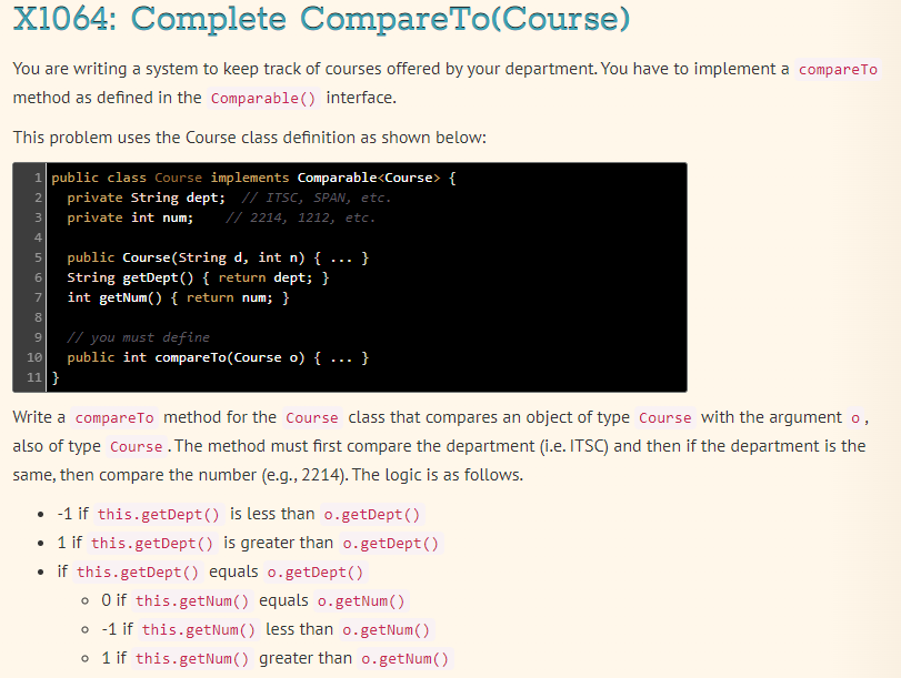 Solved X1064: Complete CompareTo(Course) You are writing a | Chegg.com