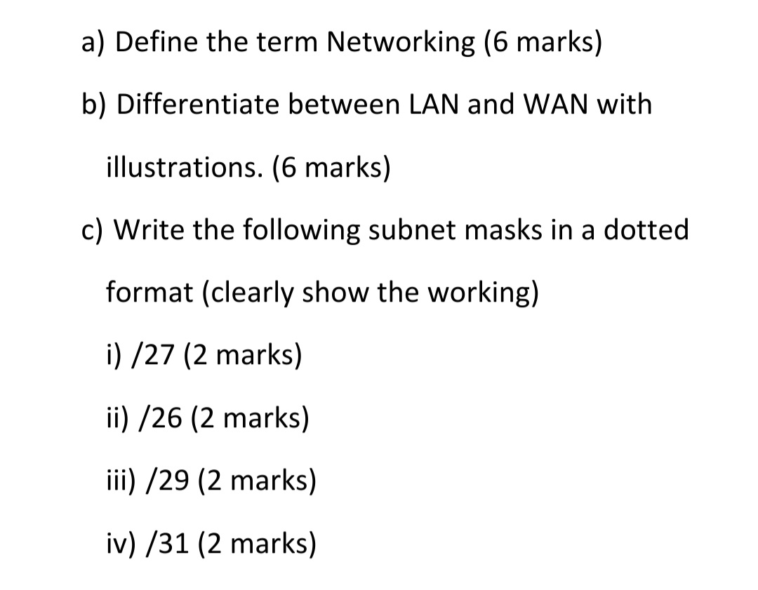 Solved a) ﻿Define the term Networking (6 ﻿marks)b) | Chegg.com