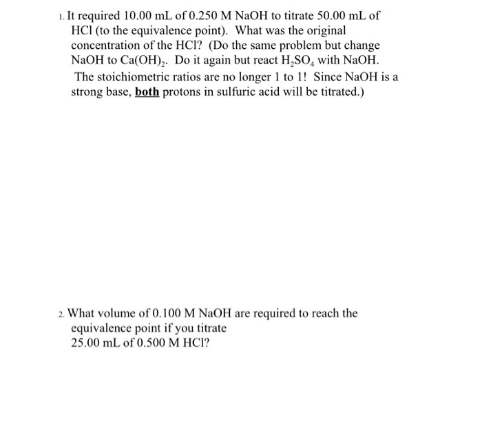 Solved It required 10.00 mL of 0.250 M NaOH to titrate 50.00 | Chegg.com
