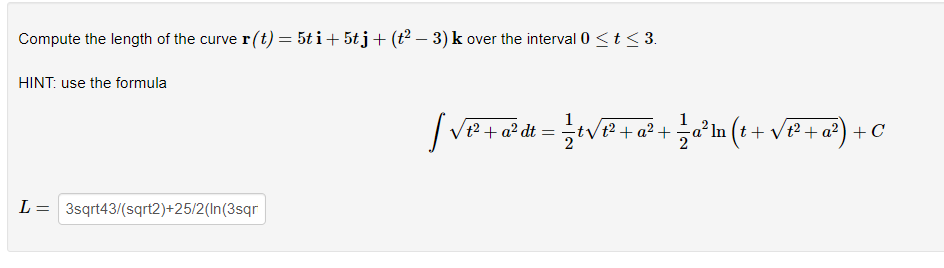 Solved Compute the length of the curve r(t)=5ti+5tj+(t2−3)k | Chegg.com
