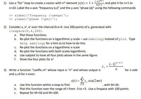 Solved 1) Use a "for" loop to create a vector with nth | Chegg.com