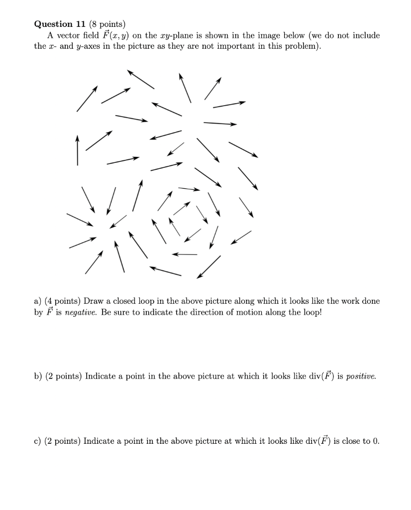Solved Question 11 (8 points) A vector field F(x, y) on the | Chegg.com
