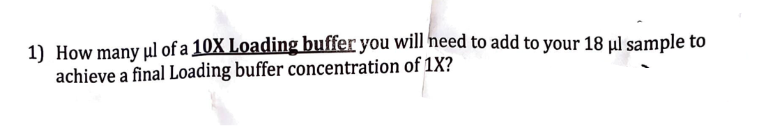 Solved 1) How many μl of a 10X Loading buffer you will need | Chegg.com