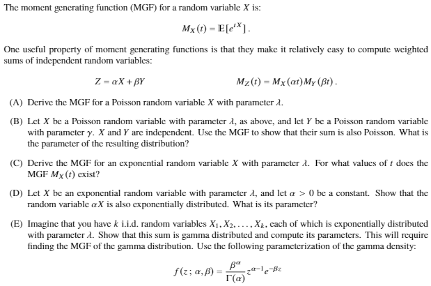 Solved The Moment Generating Function Mgf For A Random