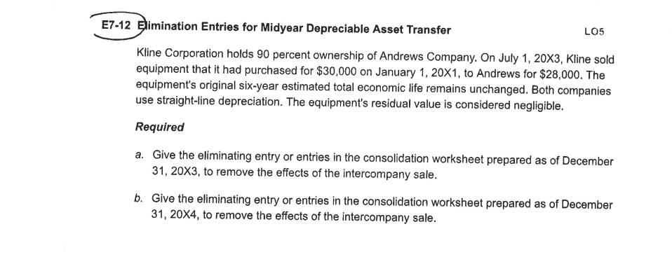 12 Elimination Entries for Midyear Depreciable Asset | Chegg.com