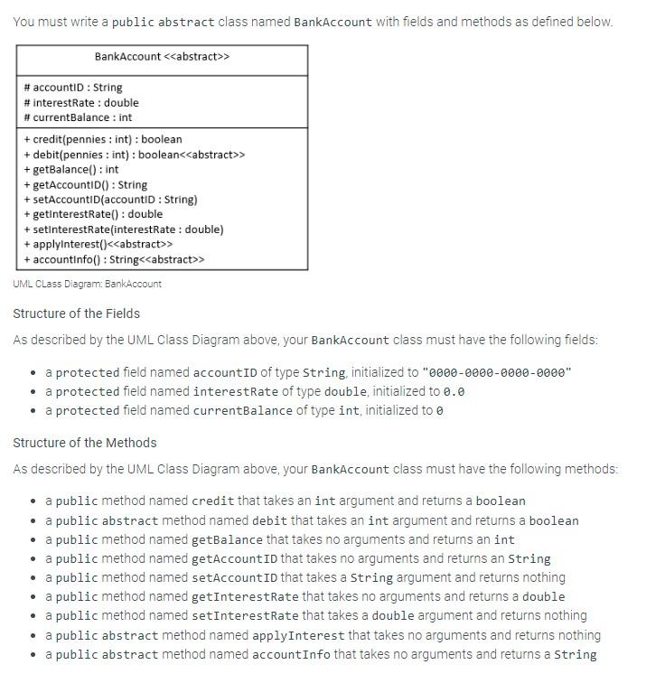 Solved You must write a public abstract class named | Chegg.com