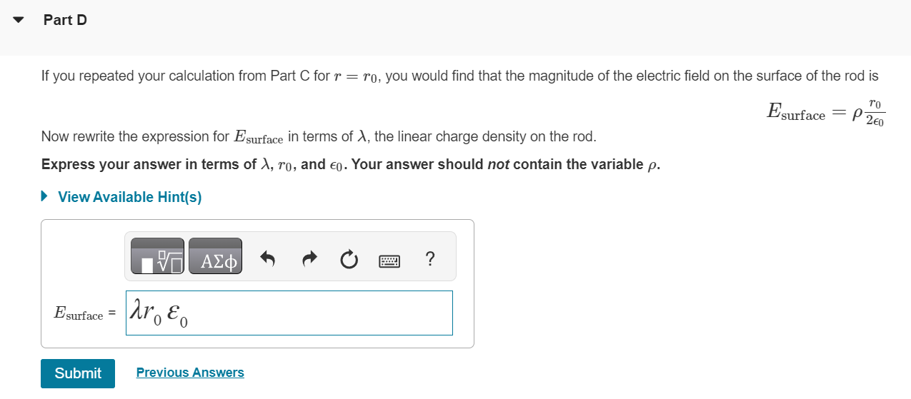 An infinite cylindrical rod has a uniform volume | Chegg.com