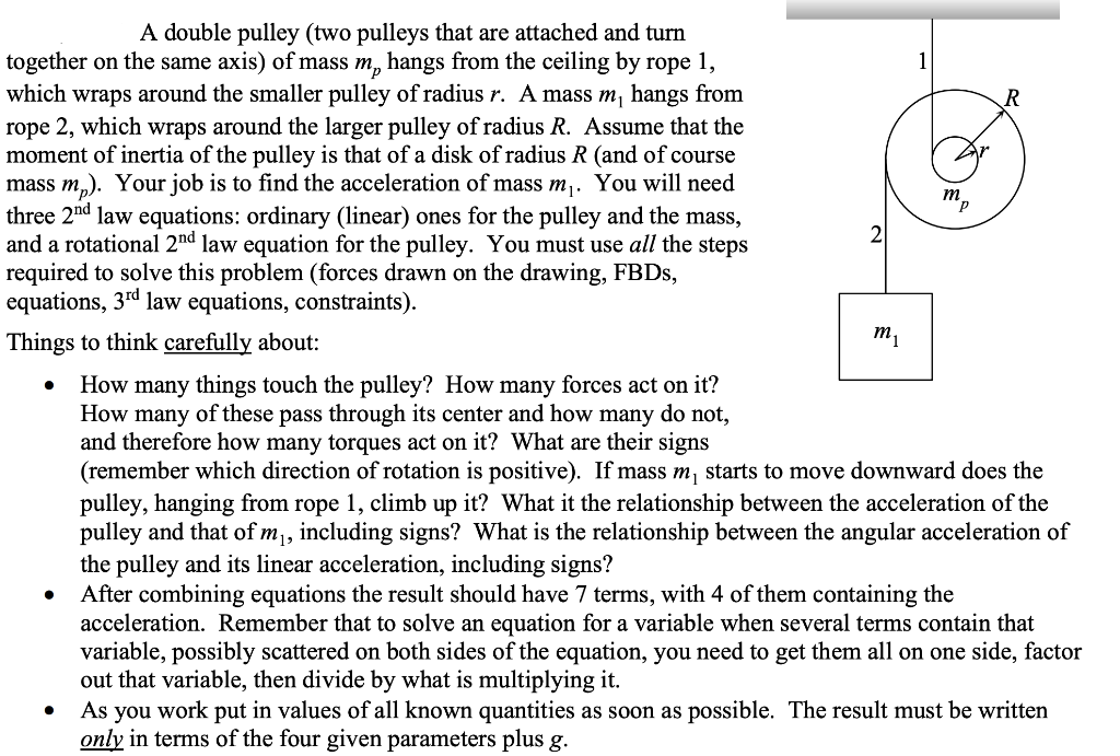 Solved 1 R A double pulley (two pulleys that are attached | Chegg.com