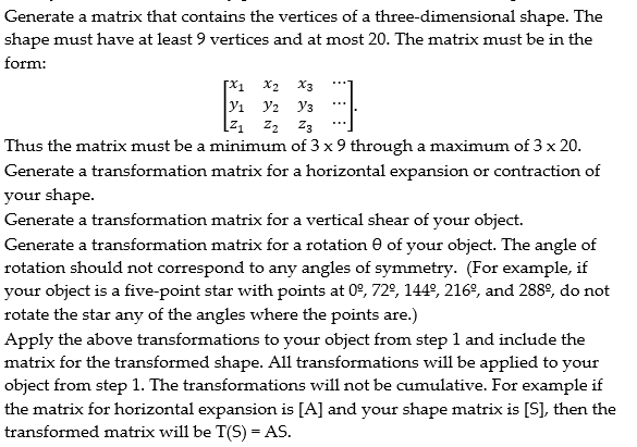 Solved Generate a matrix that contains the vertices of a | Chegg.com